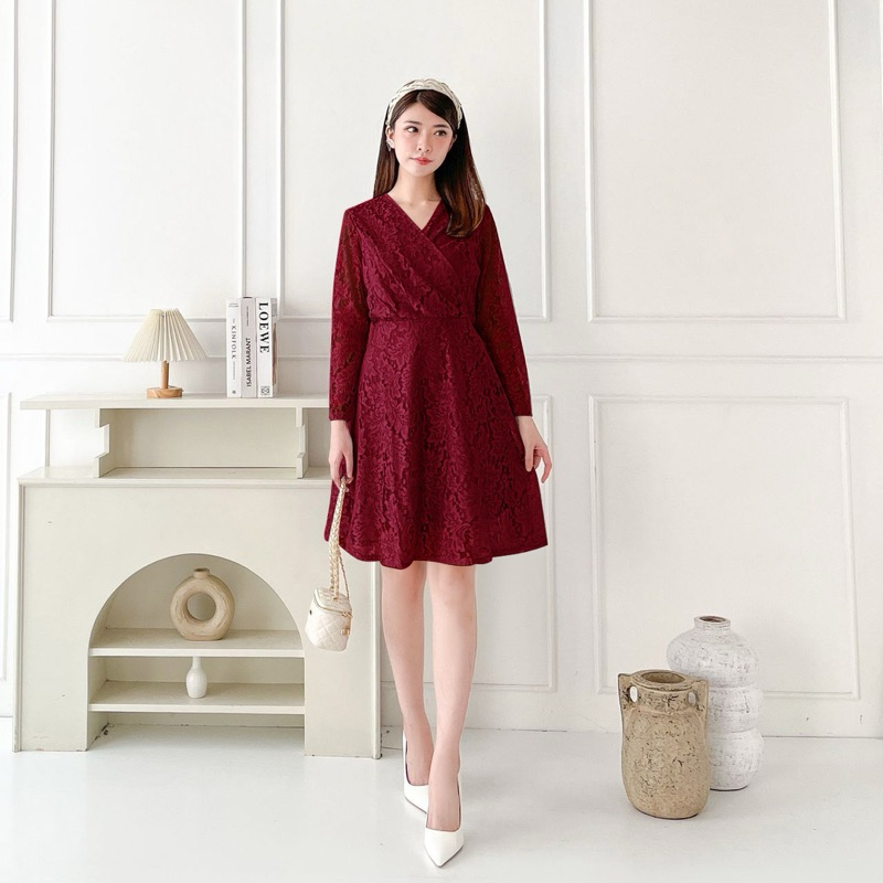 Jual DRESS MEGAN | 4 WARNA | DRESS BRUKAT WANITA MIDI DRESS GAUN PESTA ...