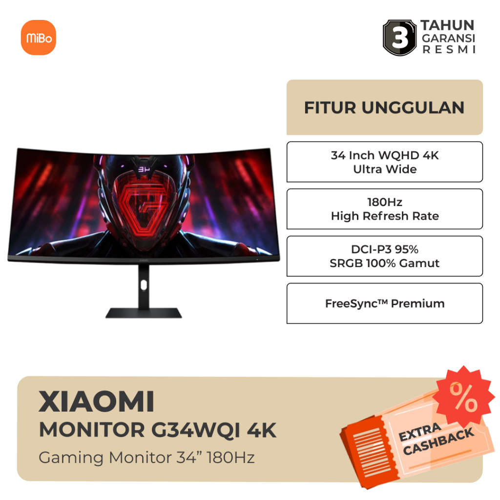 Jual Xiaomi Curved Gaming Monitor 34 Inch G34WQi 180Hz sRGB 100% 4K UHD ...