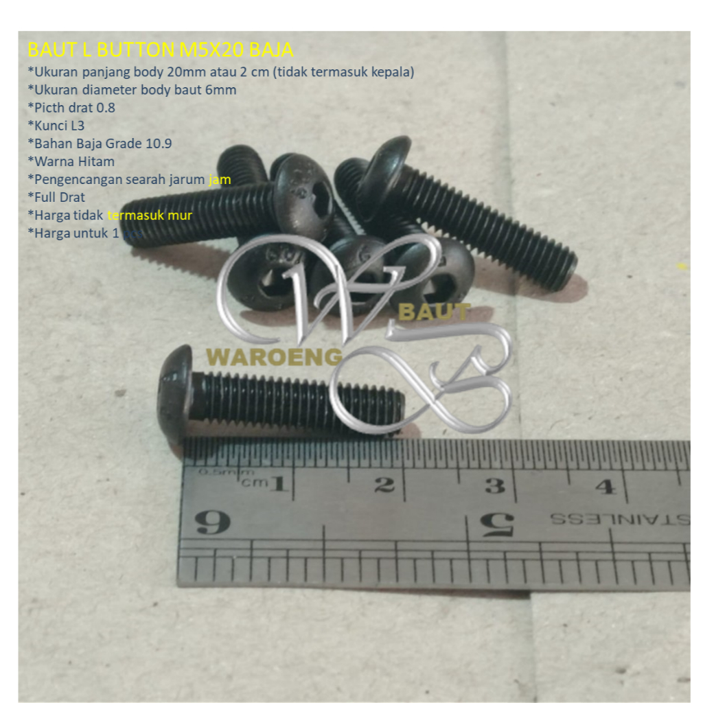 Jual BAUT L M5X20 BUTTON BAJA / BAUT L BAJA M5 X 20 PANJANG 2 CM 2CM KUNCI L3 L 3 DRAT 8 / BAUT ...