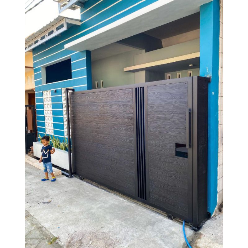 Jual pintu pagar sliding kombinasi Wood plank | Shopee Indonesia