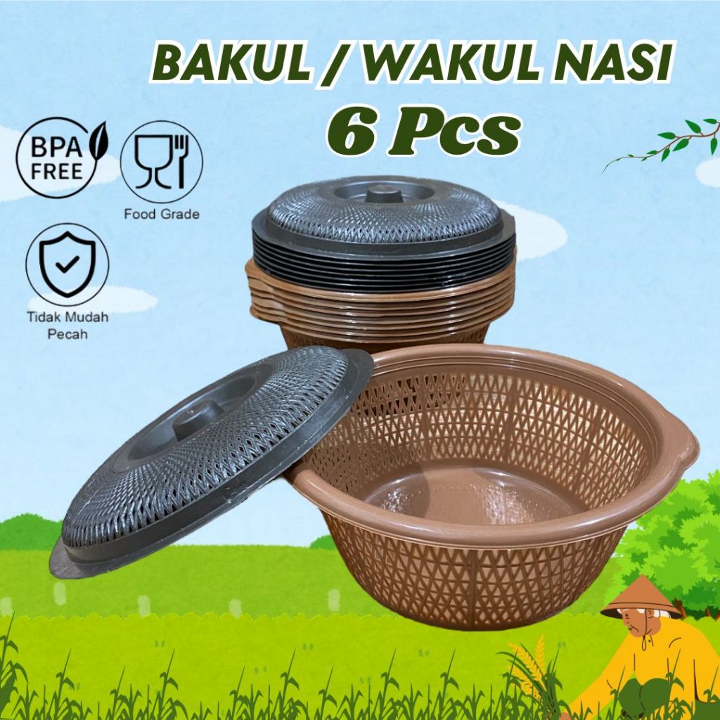 Jual (6 pcs) Bakul Cantik Coklat - Bakul Nasi / Wakul Nasi / Wadah ...