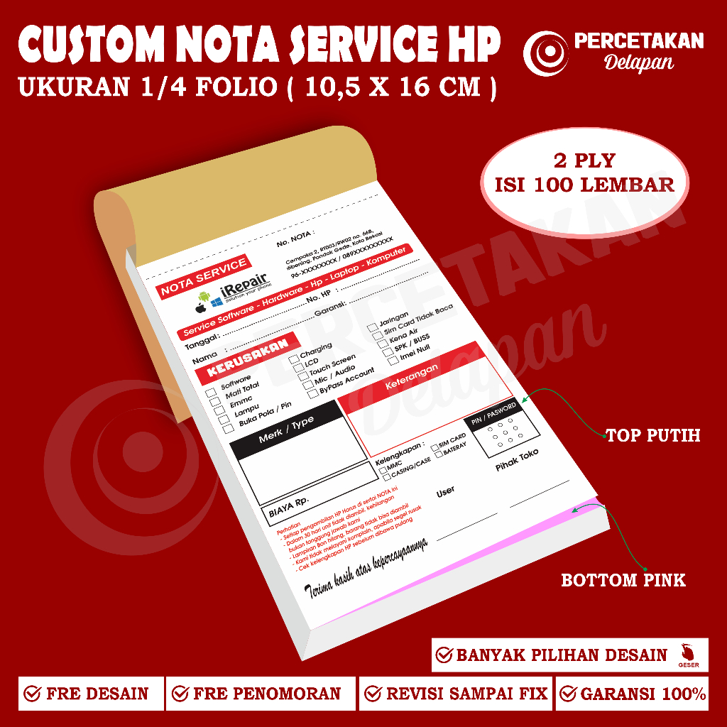 Jual Cetak Nota Service HP Custom - Nota Konter - Nota Custom Free ...
