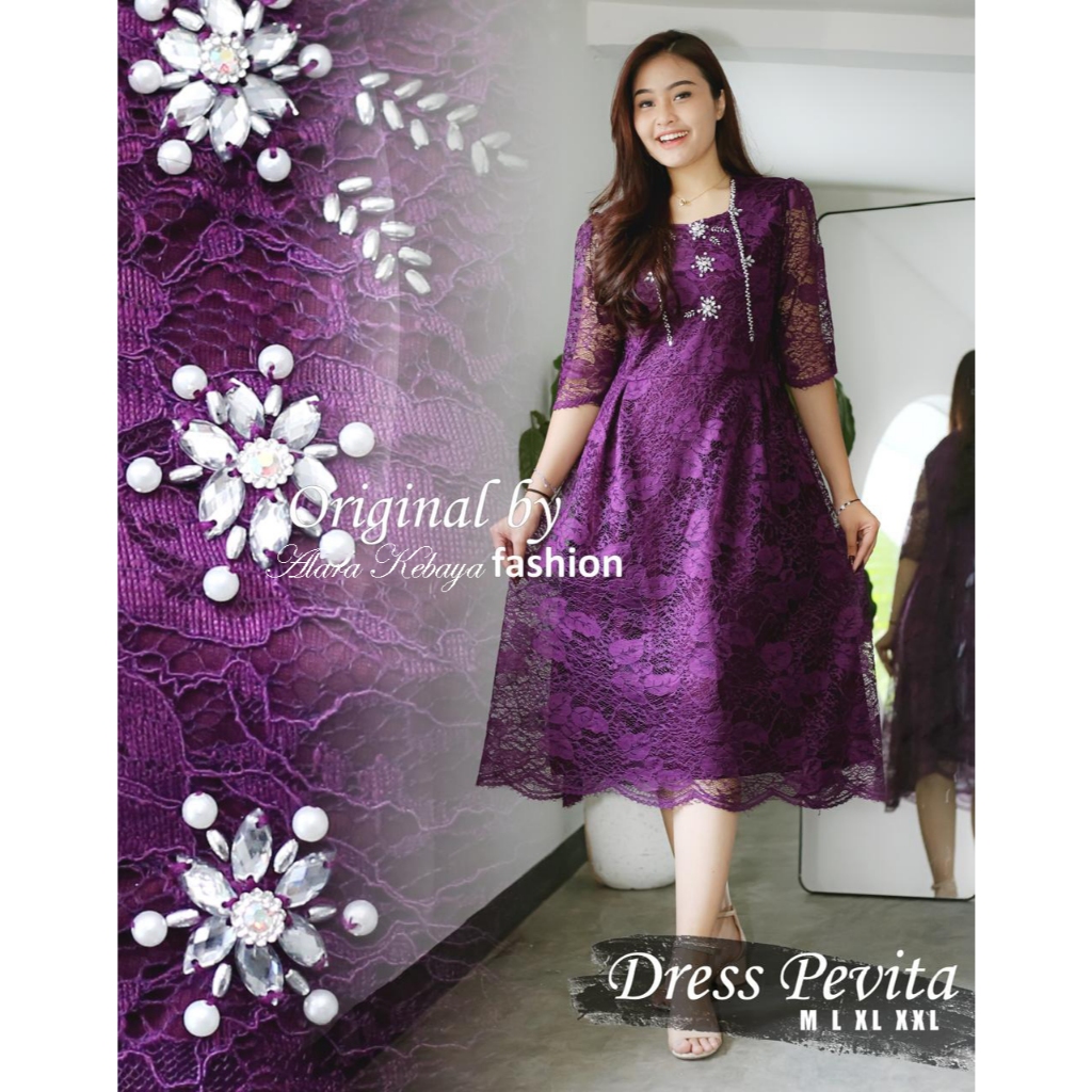 Jual Dress Brukat Remaja Modern Dress Natal Elegan Midi Dress Pesta ...