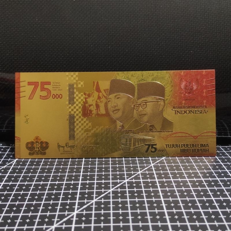 Jual Souvenir MAINAN Uang Emas PALSU Gold Foil Rp 75.000 Rupiah ...