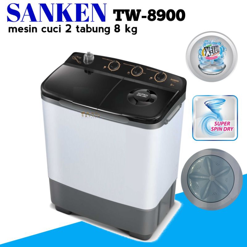 Jual SANKEN TW 8900 BK mesin cuci 2 tabung 8kg | Shopee Indonesia