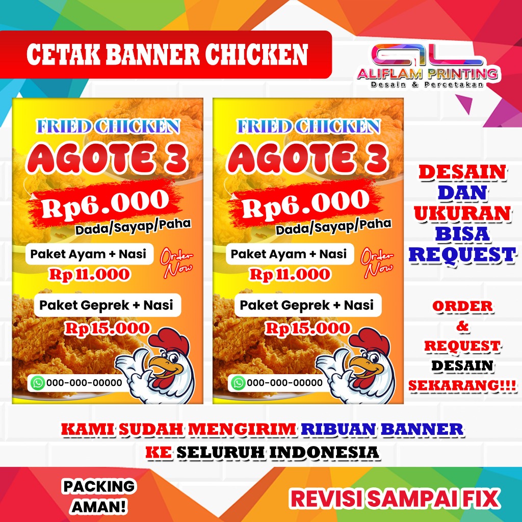 Jual CETAK BANNER SPANDUK FRIED CHICKEN AGOTE CUSTOM | GRATIS DESAIN ...