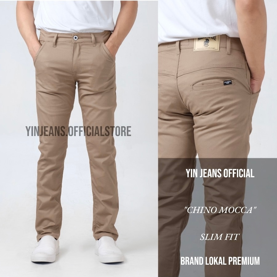 Jual Celana Chino Panjang Pria Slim fit Cream Coklat Moka Khaki Kerja Harian Kantor Santai ...