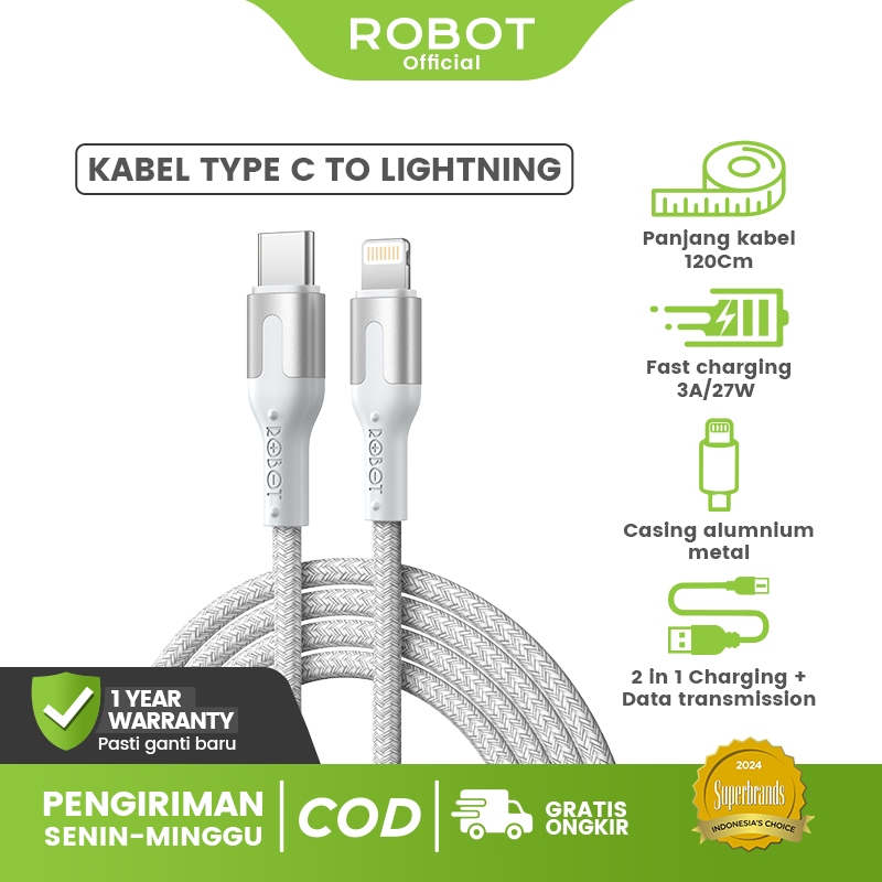 Jual ROBOT Kabel Data Fast Charging 27W Kabel Charger Anti Kusut Type C ...
