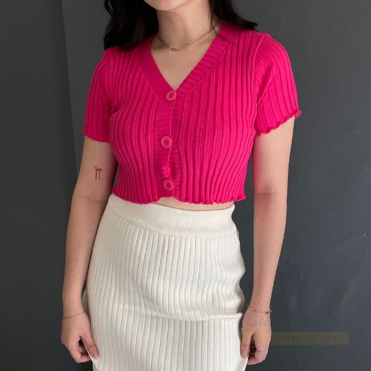 Jual KOREAN KNIT V-NECK T044 DOLLY TOP /CROP TOP KOREAN KNIT BUTTON/ATASAN WANITA KOREA/40071 ...