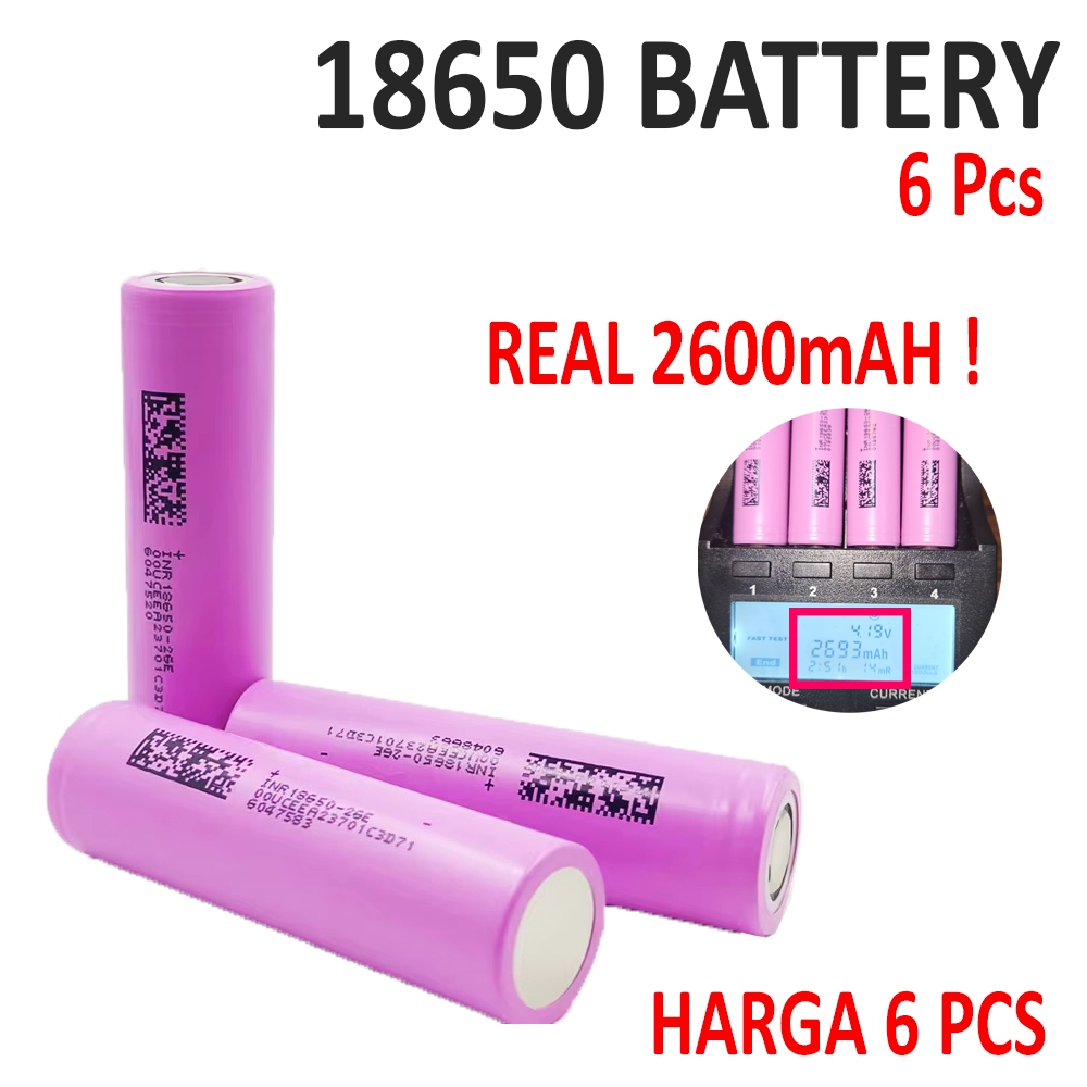 Jual Baterai Cas 18650 Flat Top 2600mAh 4.2V - 6 Pcs | Shopee Indonesia
