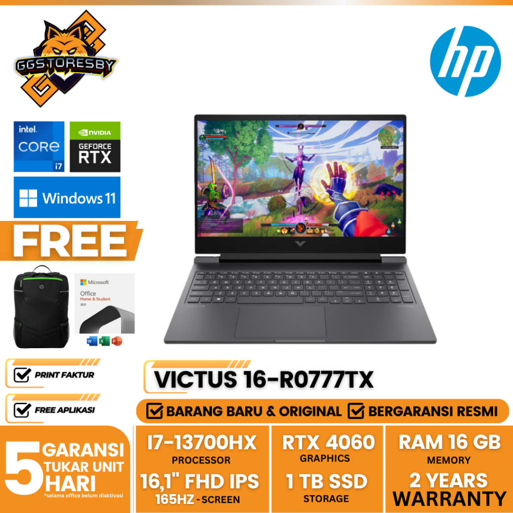 Jual Laptop Hp Victus 16-R0777Tx I7-13700Hx 16/1Tb Rtx4060 16.1Inch Fhd ...