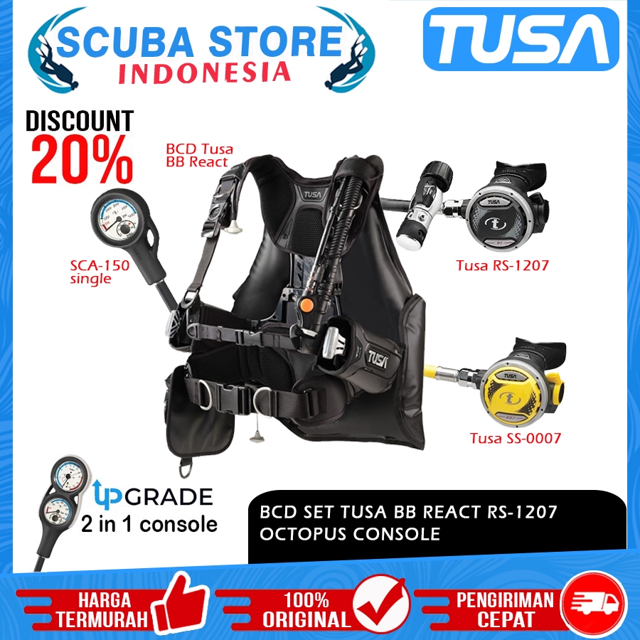 Jual Paket BCD Set Package Tusa Regulator RS-1207 Octopus Pressure Gauge Console Single Double ...