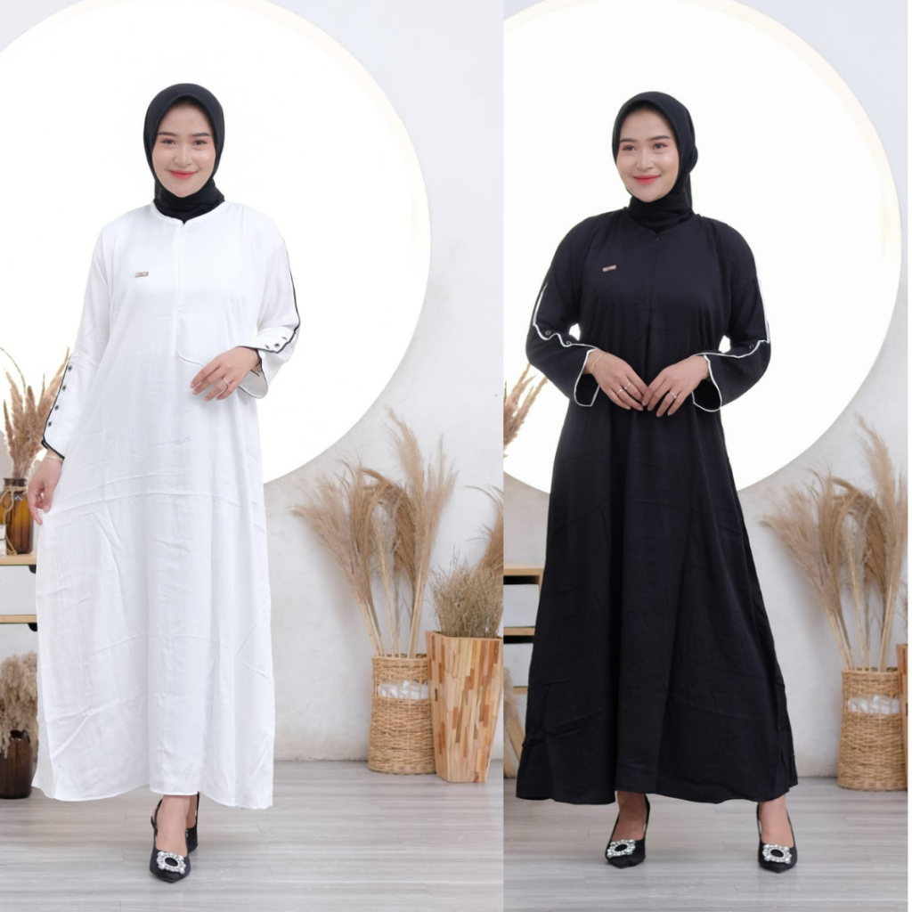 Jual SILFI - DRESS MUSLIM HITAM PUTIH MODEL BARU 2025 LONGDRESS ...