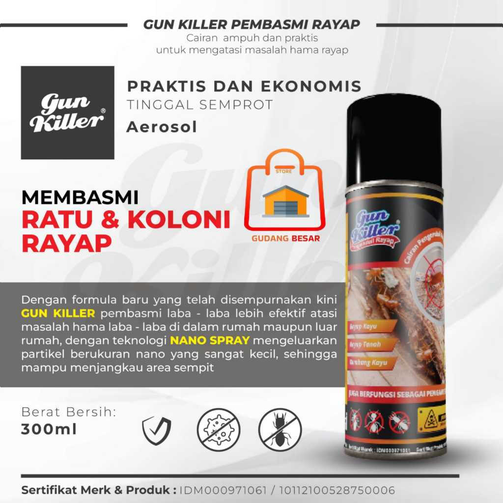 Jual GUN Killer Pengendali Rayap & Pengawet Kayu AEROSOL 300ml Efektif ...