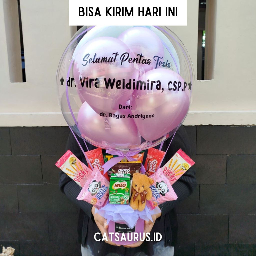 Jual Buket Balon Bunga Artificial Snack Kado Hari Guru/Wisuda Catsaurus ...