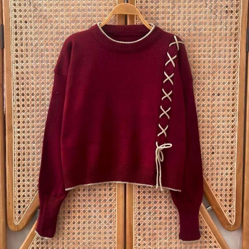 Jual Allea Blouse - Sweater Knit Rajut Wanita Crop Oversize Jumbo Tali Pita Talikur Top Knit ...