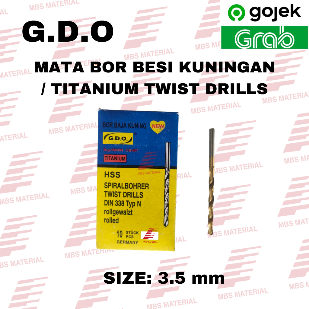 Jual GDO Mata Bor Besi Baja Kuningan / Titanium Twist Drills 3.5 MM ...