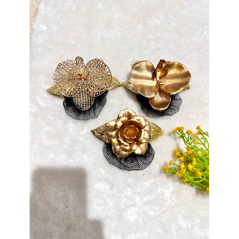 Jual Jepit Hairnet Bunga Gold / Jepit Harnet Anggrek Gold / Jepit ...
