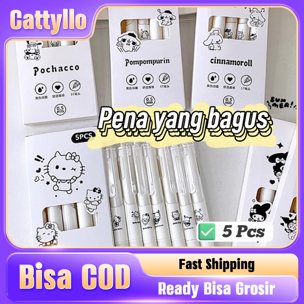 Jual Best Pena Hitam Pulpen Gel 0.5mm 1 Set Isi 5 Pcs Motif Karakter ...