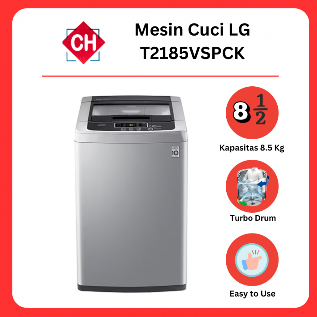 Jual LG Mesin Cuci 1 Tabung T2185VSPCK Top Loading Smart Inverter Kapasitas 8.5 Kg Bergaransi ...