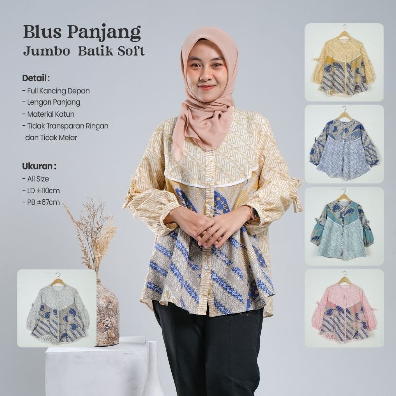 Jual Blus Panjang Batik Motif Soft Jumbo - Naira Batik | Shopee Indonesia
