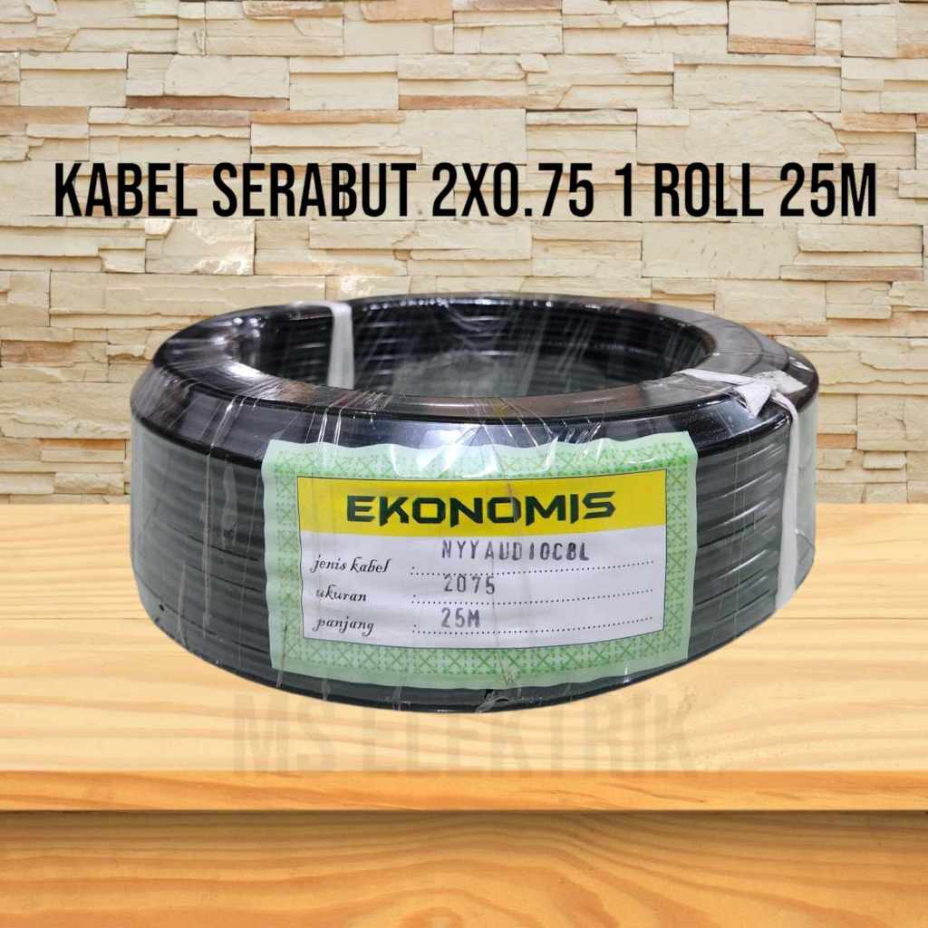 Jual Kabel Listrik Serabut 2x0.75 1 Roll 25 Meter Warna Hitam | Shopee Indonesia