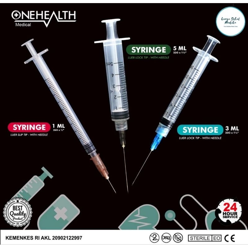 Jual Disposable Syringe Onehealth 1 ml Per Box isi 100 Pcs Spuit 1cc ...