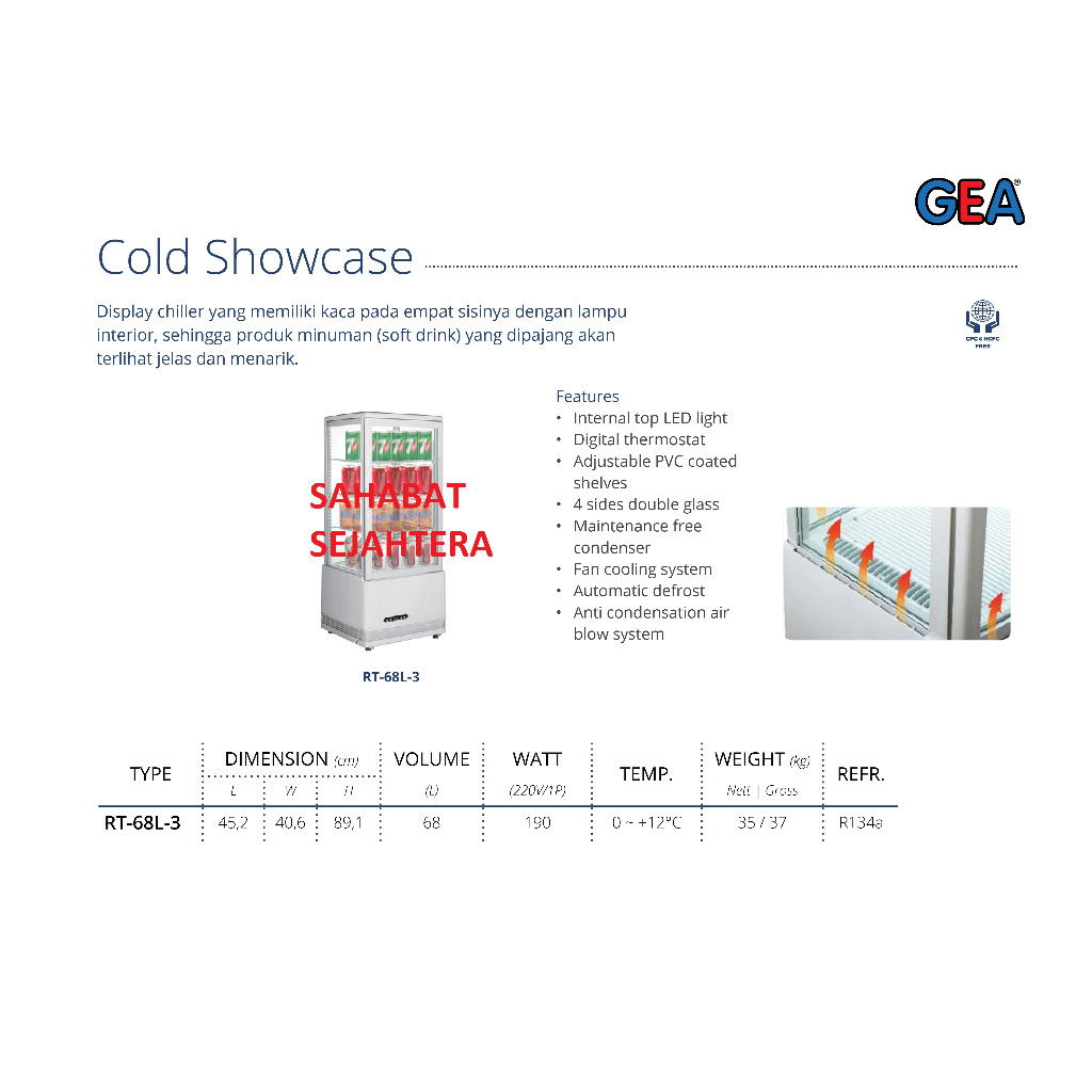 Jual GEA Cold Showcase RT-68L-3 Kabinet Display Pendingin Minuman Shoft Drink Botol & Kaleng ...