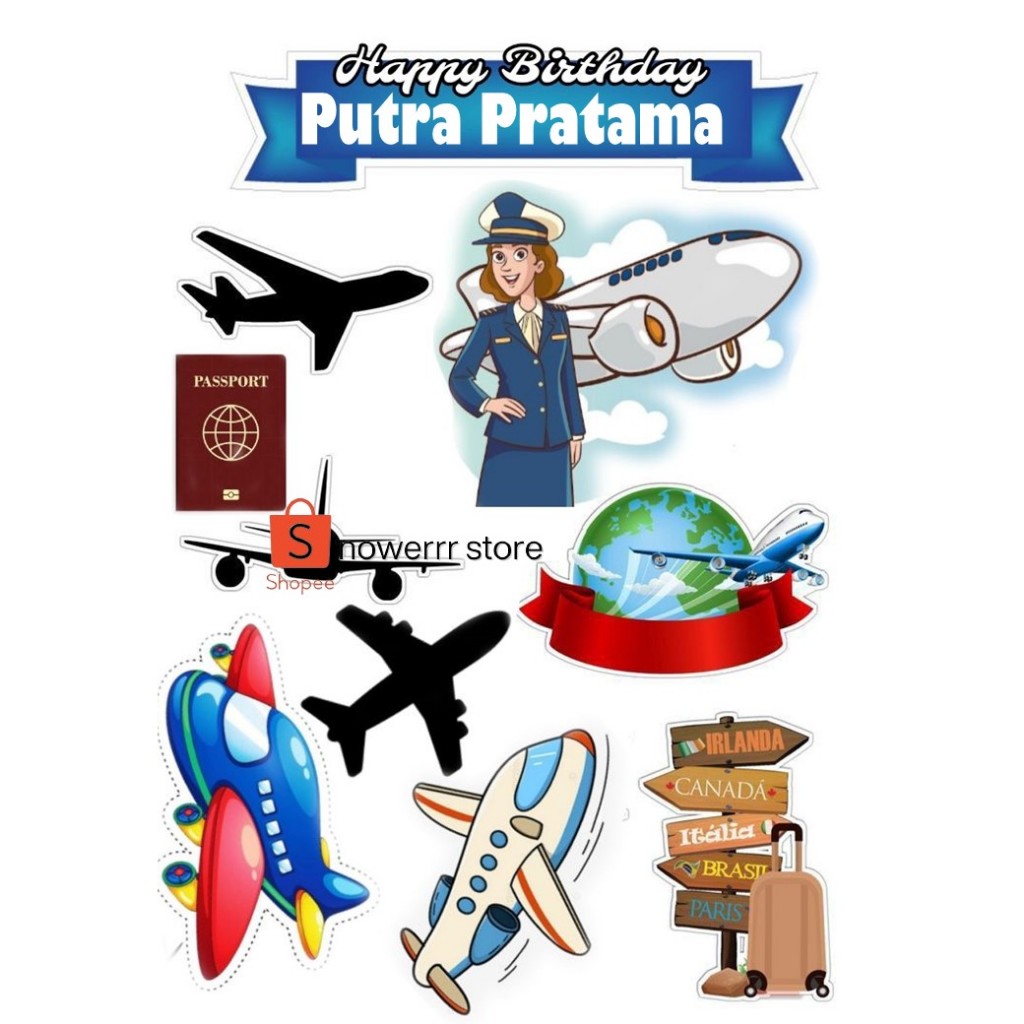 Jual Topper Cake Tema Profesi PILOT Custom/Topper Pilot ULTAH/ Pesawat ...