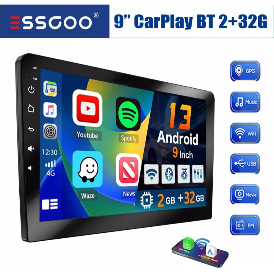 Jual ESSGOO Head Unit 7/9/10 inci Android13 4+64GB IPS Screen 2 Din Player Navigas Carplay Wifi ...