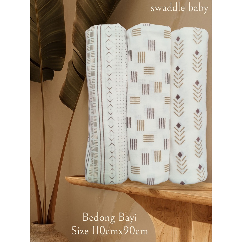 Jual ummababyshop 3pcs Bedong Bayi Polos Etnik Krem SNI 110x90 Lembut ...
