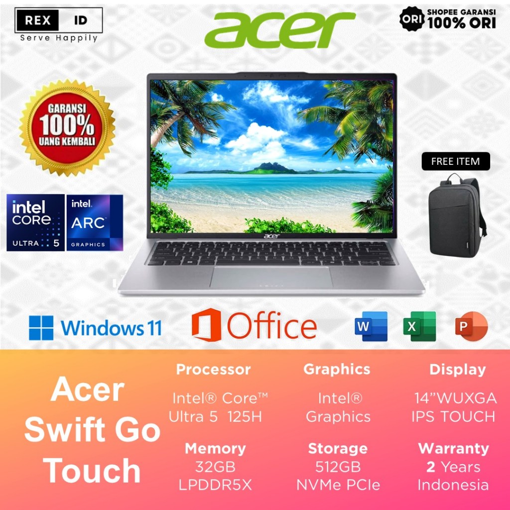 Jual Laptop Acer Touch Ultra 5 125H 32GB 1TB 14" WUXGA 100%sRGB Win11 ...