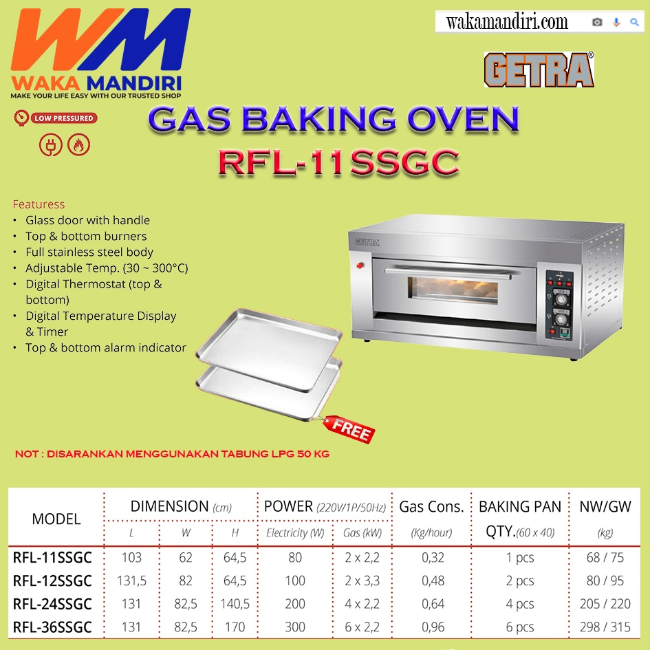 Jual OVEN GETRA 1 DECK 1 TRAY RFL 11SSGC PEMANGGANG ROTI KUE GARANSI ...