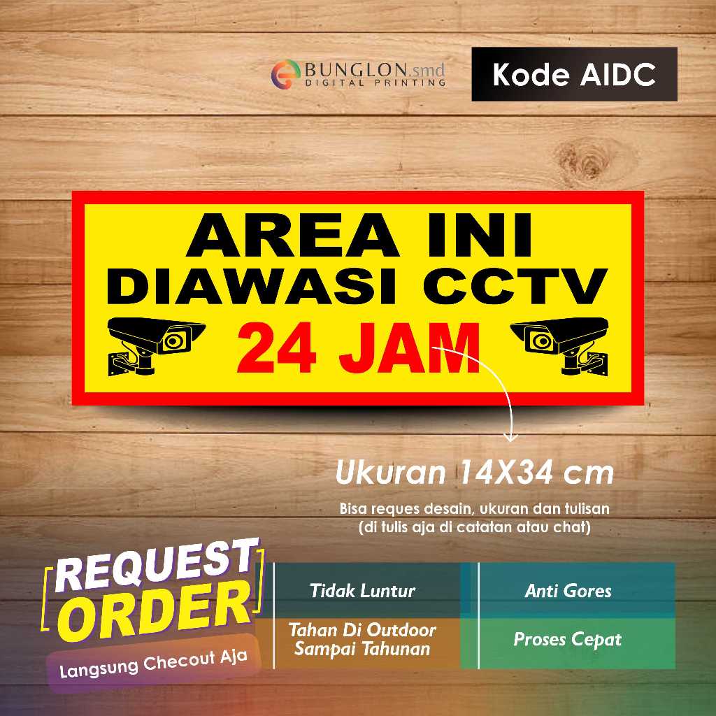 Jual STIKER AREA INI DIAWASII CCTV 24 JAM + LAMINASI KODE AIDC KUNING | Shopee Indonesia