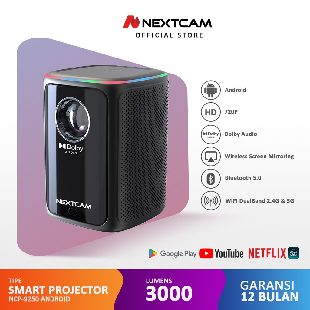 Jual Nextcam Android Smart Proyektor Dolby AutoFocus Wifi Miracast Screen mirroring 3000 lumens ...