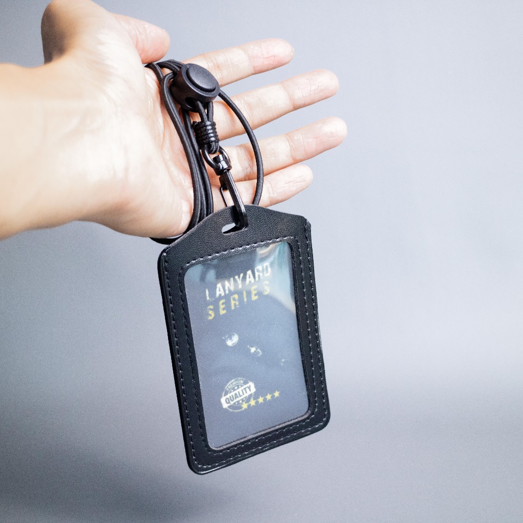 Jual Lanyard ID Card Holder Tali Karet Elastis Strech Melar Hitam Polos ...