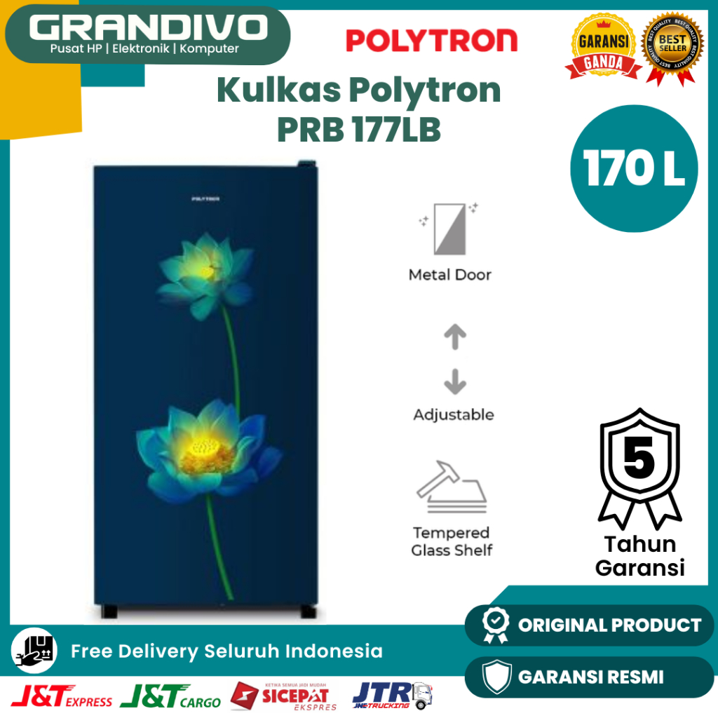 Jual Kulkas Polytron 1 Pintu 170 liter PRB 177LB Beauty Steel Low Watt ...