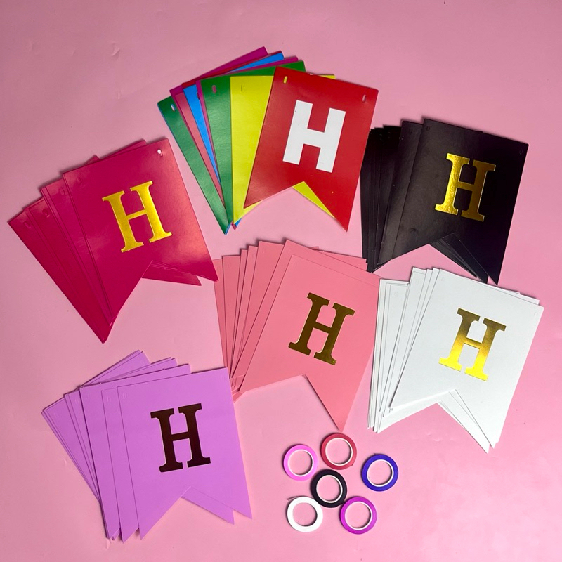 Jual Banner Happy Birthday ulang tahun Polos Warna netral warm Bunting ...