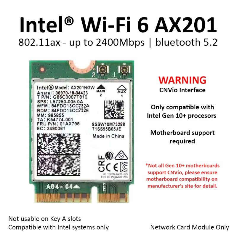 Jual Intel AX201 Wifi 6 Wireless Card Bluetooth 5.2 M.2: CNVio2 NGFF ...