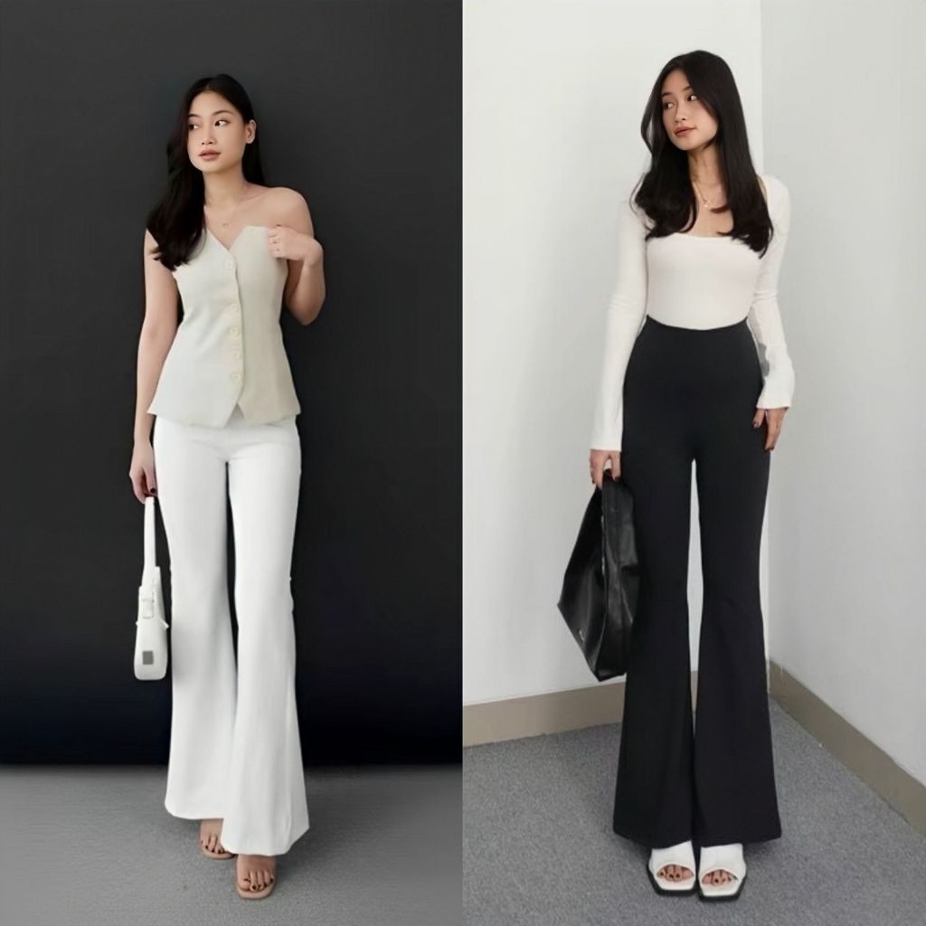 Jual CELANA FIT AND FLARE PANTS CUTBRAY SCUBA PINGGANG HIGHWAIST BAHAN ...