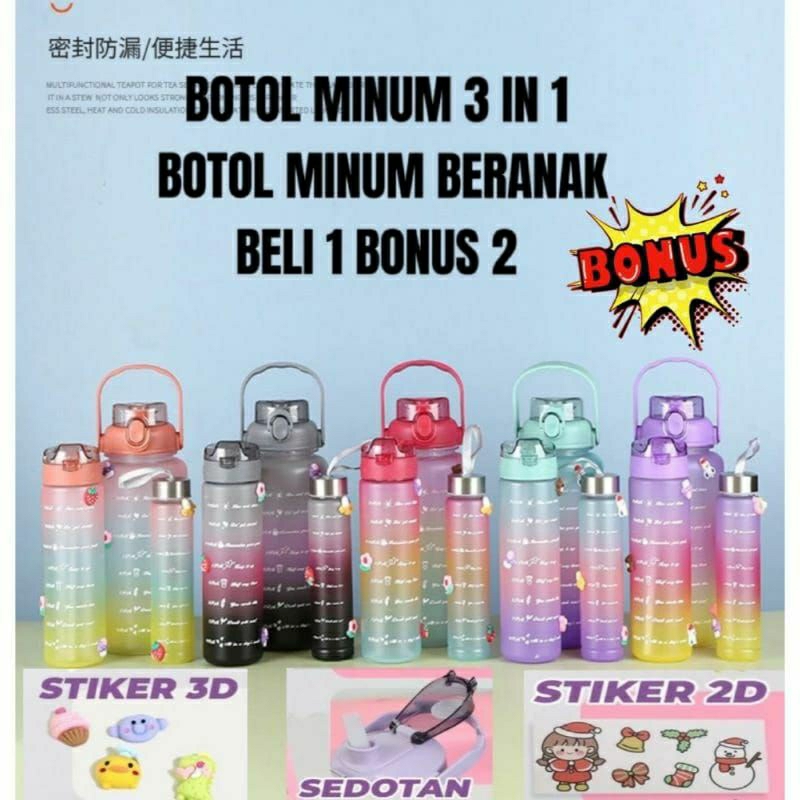 Jual BOTOL MINUM 3PCS 2000 ML + 900 ML + 300ML | Shopee Indonesia