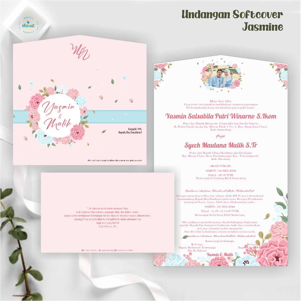 Jual Undangan Pernikahan Semi Amplop Elegan Lipat 3 Bahan Jasmine Free ...