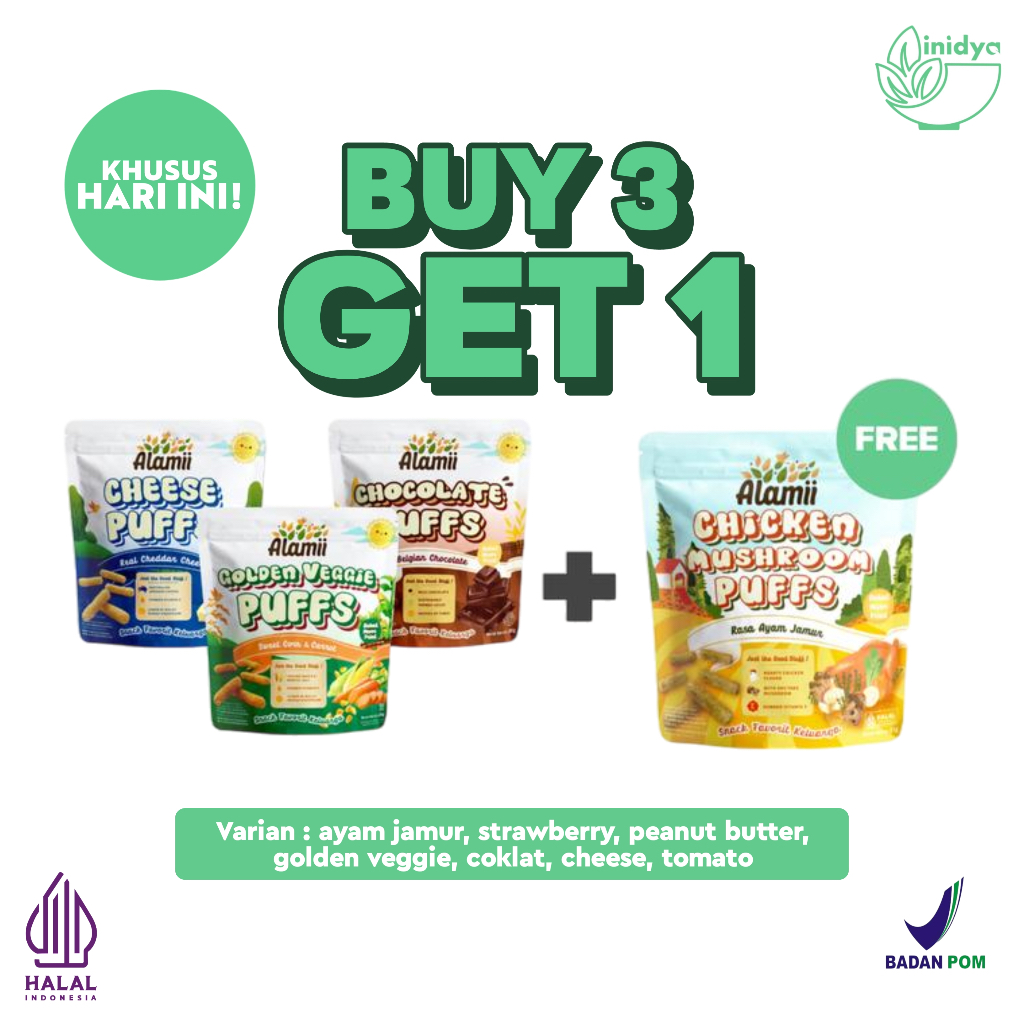 Jual [BELI 3 GRATIS 1] ALAMII MINI PUFF 15g - Snack Bayi Cemilan Bayi 6 ...