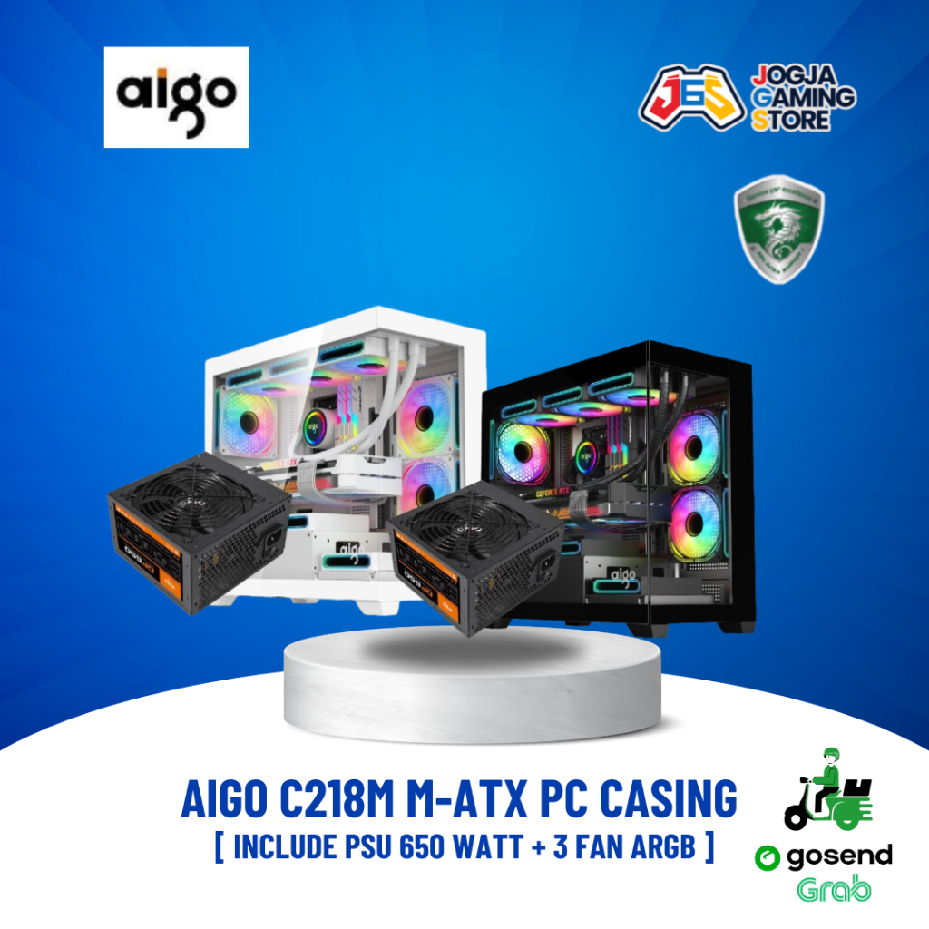 Jual AIGO C218M M-ATX PC Casing [ Include PSU 650 WATT + 3 Fan ARGB ] | Shopee Indonesia
