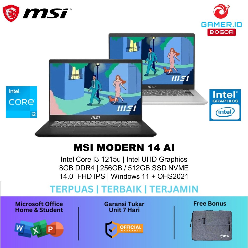 Jual Msi Modern 14 AI Intel Core I3 1215u 8gb 512gb W11+OHS 14.0 FHD ...