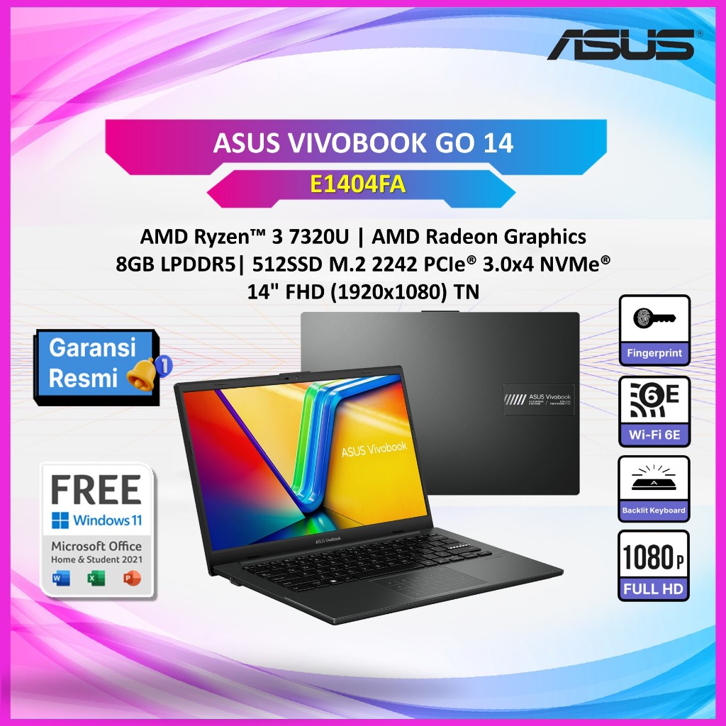 Jual ASUS VIVOBOOK GO 14 E1404FA AMD RYZEN 3 7320U 8GB 256GB / 512GB ...