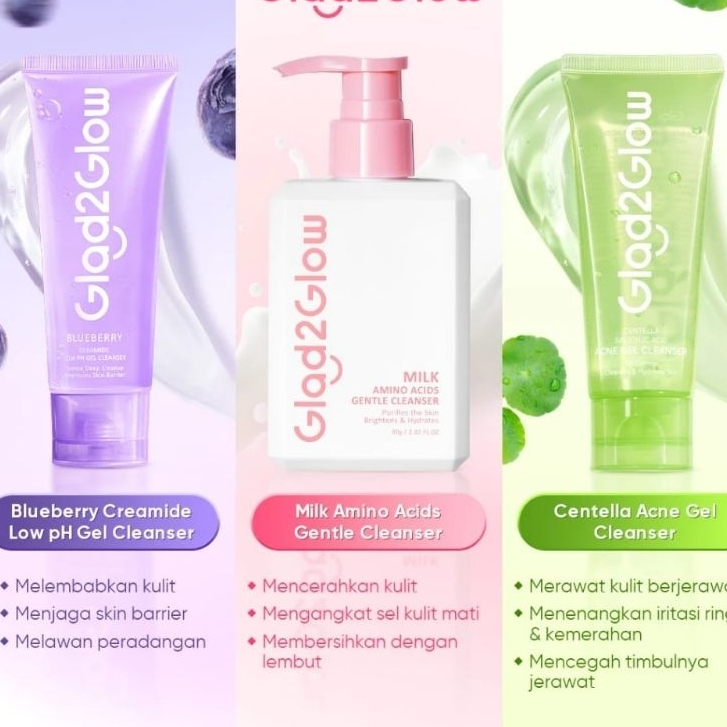 Jual Glad2Glow G2G Face Wash | G2G Blueberry Facial Cleanser | Cleanser ...