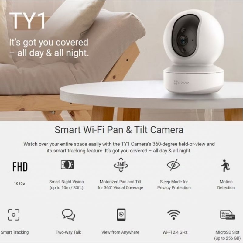 Jual Kamera｜CCTV Ezviz TY1 2MP｜1080P Smart Wifi Pan & Tilt New Model ...