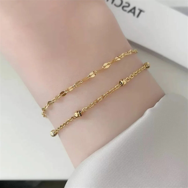 Jual Gelang anti-karat titanium manik-manik dua lapis sederhana untuk ...