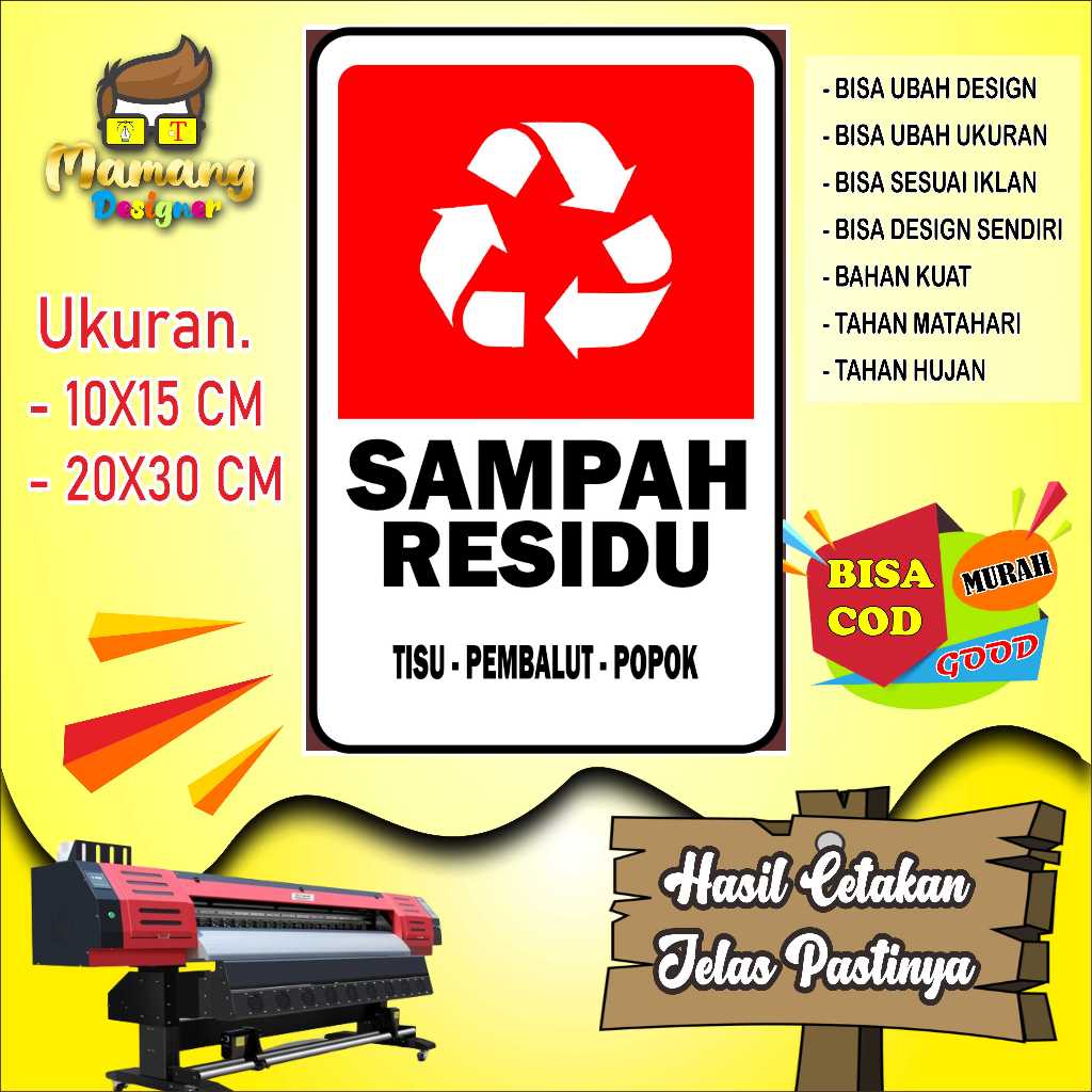 Jual Cetak Sticker Tempat Pembuangan Sampah Residu | Shopee Indonesia